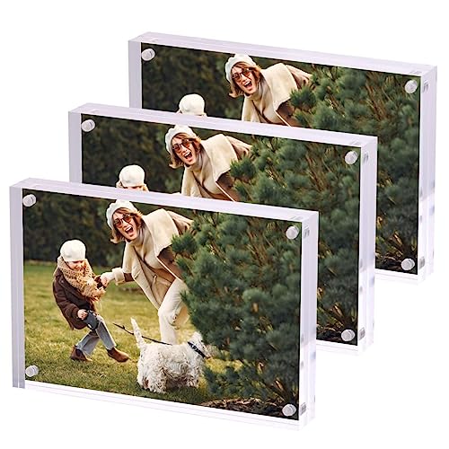 Fixwal Acrylic Picture Frame, 4x6, Set of 3, Magnetic Photo Frame with 10mm Clear Glass Frame, Wedding Table Numbers, Frameless Photo Frame