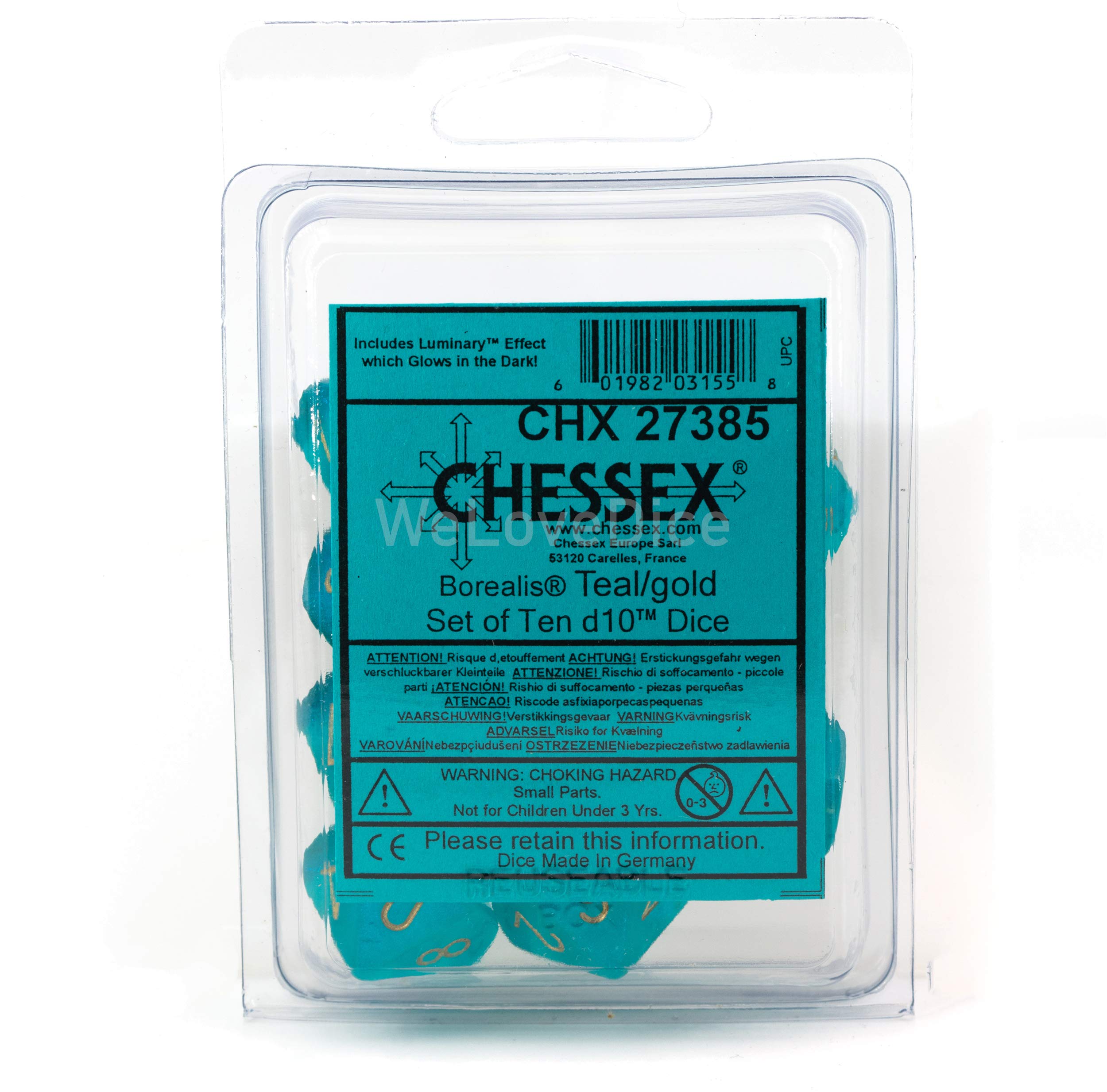 Borealis Teal/Gold Luminary Set of Ten d10s (27385)