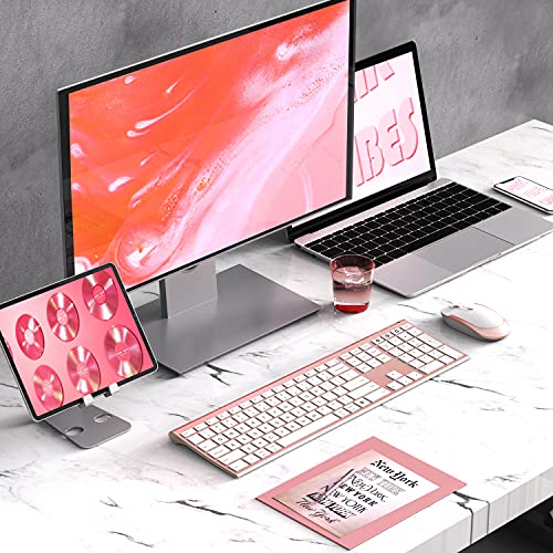 Bluetooth Keyboard Mouse, Multi-Device Wireless Keyboard Mouse Combo, Ultra Slim, Rechargeable, Dual-Mode(Bluetooth 4.0 + USB), for Windows/Mac OS (Rose Gold)