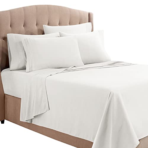 Clara Clark Cal King Sheets, 6 Piece Set - Hotel Luxury Sheets for Cal King Size Bed, Super Soft Bedding Sheets & Pillowcases, Cal King Size Sheets, White