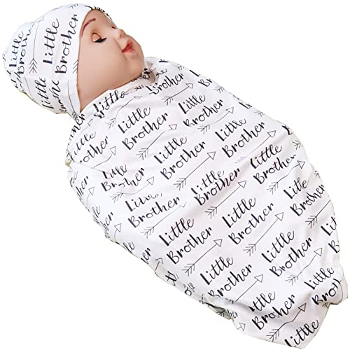 Newborn Swaddle Blanket with Beanie Set,Soft Stretchy Cocoon Sack for 0-3 Months Baby Boys and Girls, Brother