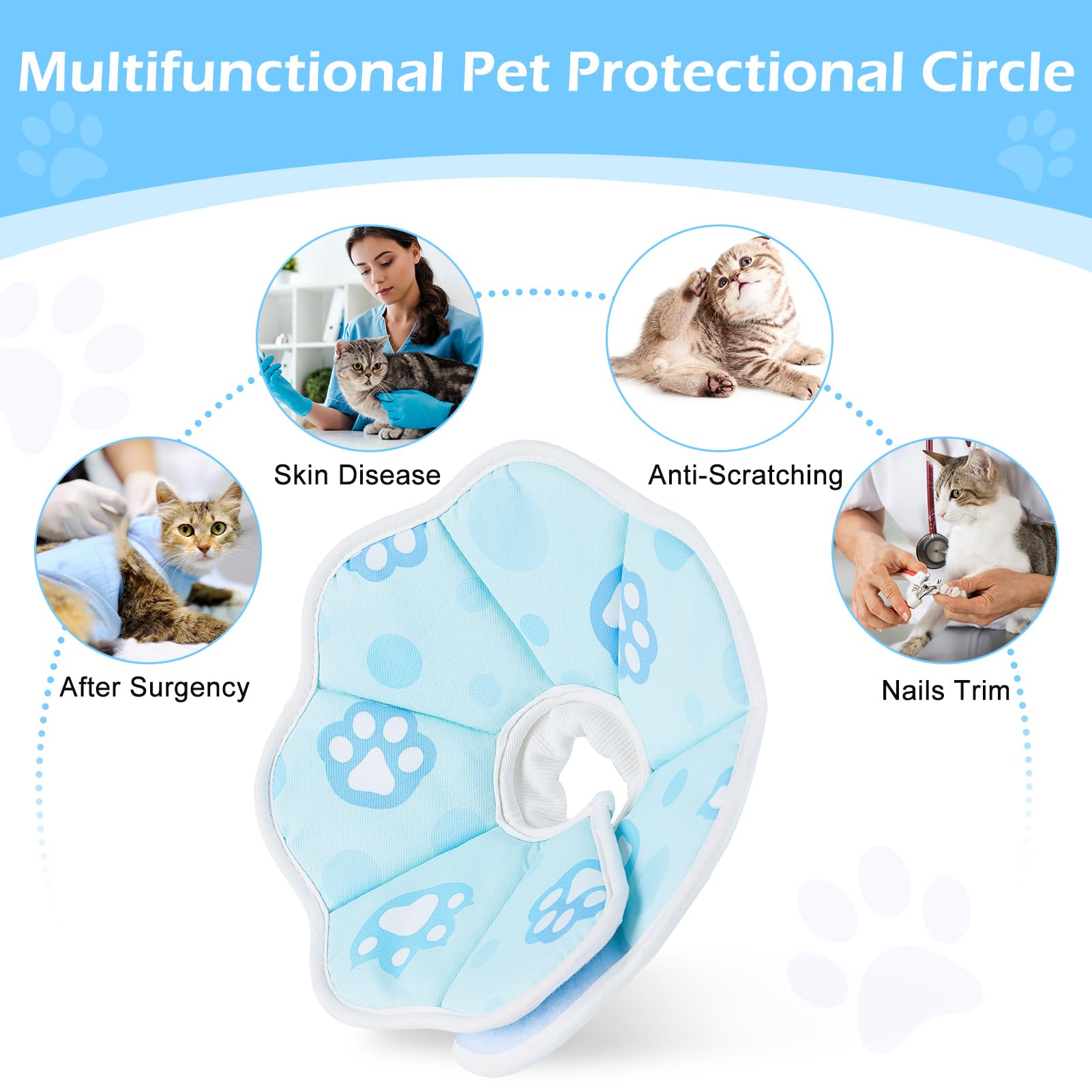 Bienbee Cat Cone Collar, Soft Cat Cone Cat Recovery Collars and Cones, Adjustable Soft Cone for Cats, Light-Weight E Collar for Cats Kitty Puppy