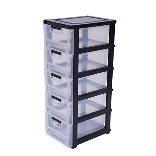 Stackable Plastic Storage Drawers with Wheels Plastic Storage Cabinet with 5 Drawers Clothes Storage Tower