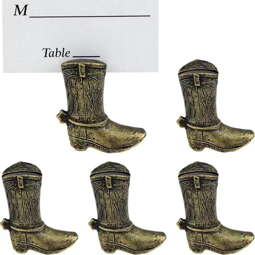Bi-sonic lee 10PCS Golden Cowboy Boots Table Card Holder,Place Card Holders, Table Number Holder,Photo Holders, Party Favors, Wedding Decorations (Cowboy Boots,Golden)