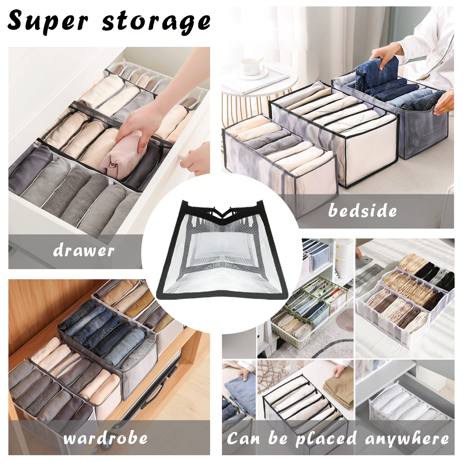 ULENDIS 9 Pack Wardrobe Clothes Organizer for Drawers, Foldable Clothes Drawer Mesh Separation Box, Drawer Dividers for Clothes Pants Jeans T Shirt (2Jeans+2Bra+(Legging+Shirt+Panties+Sock)*1)