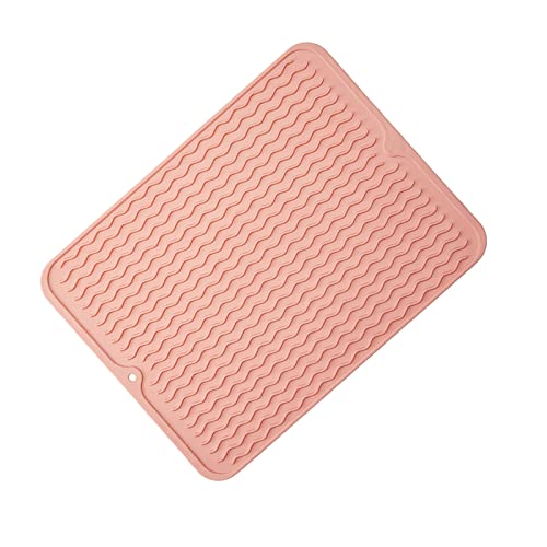 Happy L Dish Drying Mat for Kitchen Counter, Silicone Dish Drainer Mats Heat Resistant Mat, Non-slipping Dishwasher Safe (Pink, 16inch x 12inch)