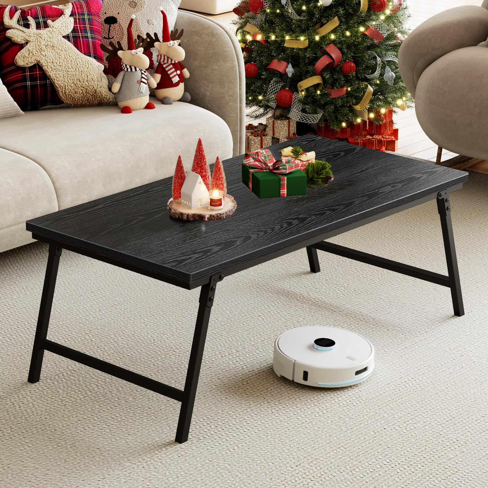 ALLSTAND Folding Coffee Table, Leg Latches Portable Sturdy Floor Table Desk for Sitting on The Floor, No Assembly Low Coffee Table for Living Room, Home, Office, 41.34Lร21.65Wร15.75H (Black)