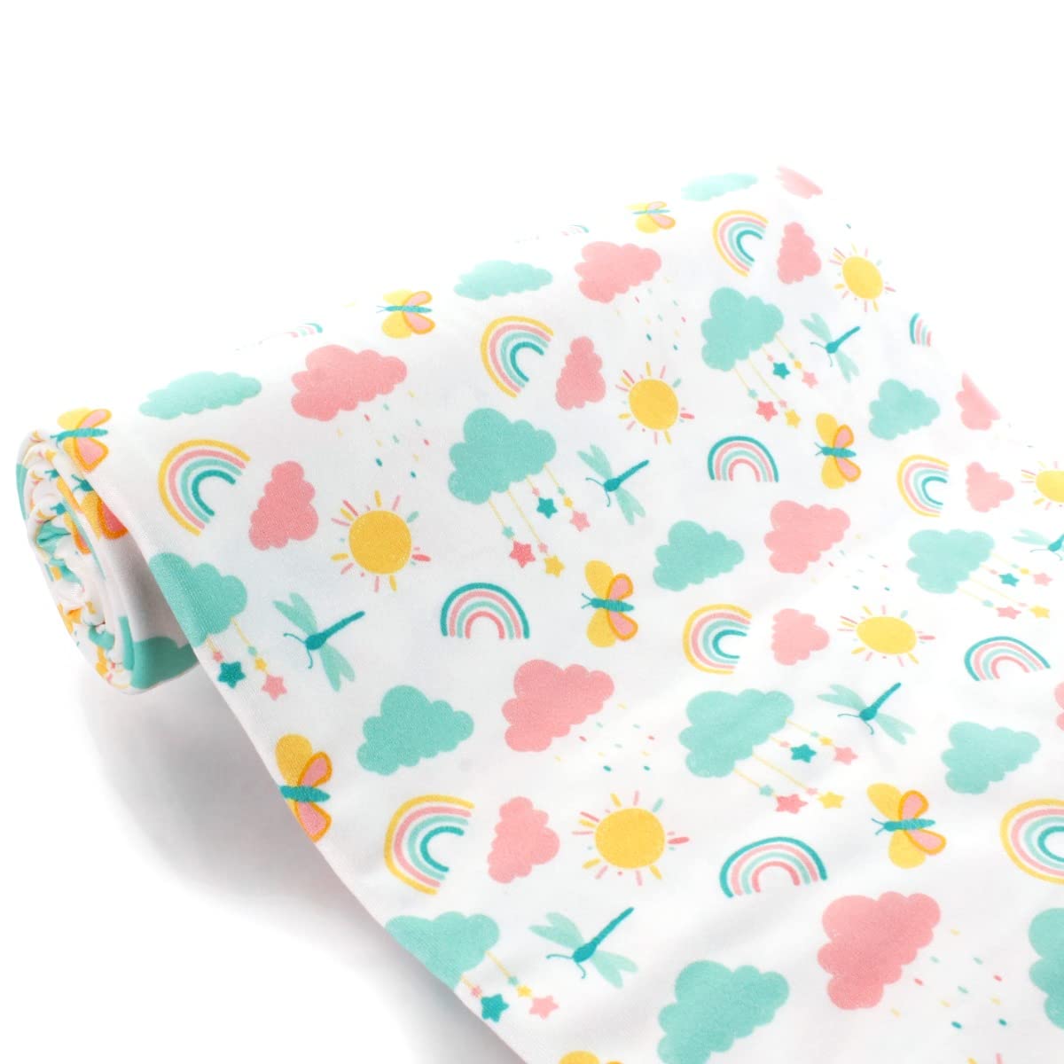 Pastel Rainbows and Butterflies DBP Fabric - Double Brushed Polyester 4 Way Stretch - 1 Yard