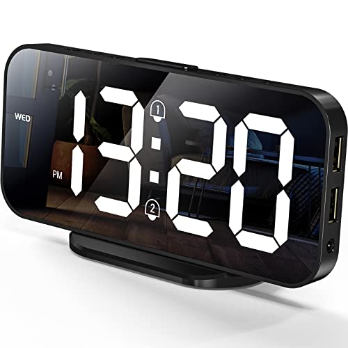EDUP LOVE Digital Alarm Clocks, LED Mirror Electronic Clock, Snooze Mode, 12/24H, Adjust Brightness, Modern Desk & Wall Clocks for Bedroom Living Room Office - Black