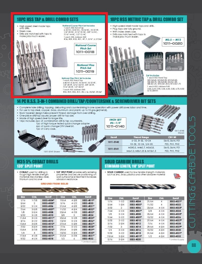 HHIP 1011-0018 18 Piece High Speed Steel Tap and Drill Combo Set
