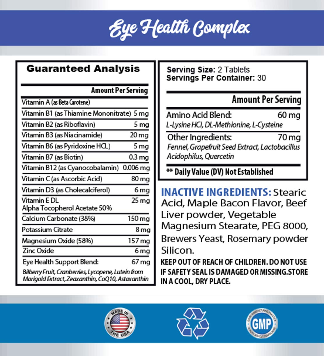 Canine Eye Care - Dogs Eye Health Formula - Advanced Eye Support Complex - VETS Recommended - Dog quercetin - 1 Bottle (60 Tablets)