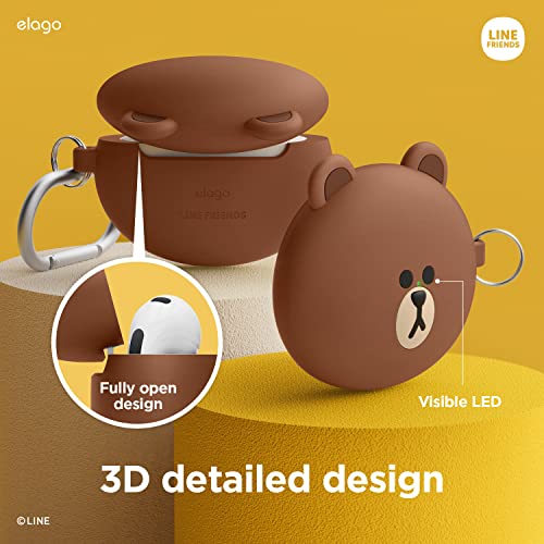 elago | LINE Friends Case Compatible with AirPods 3 Case Cover, Cute 3D Design Case Compatible with AirPods 3rd Generation Case 2021, Protective Silicone Case with Keychain, Wireless Charging (Brown)