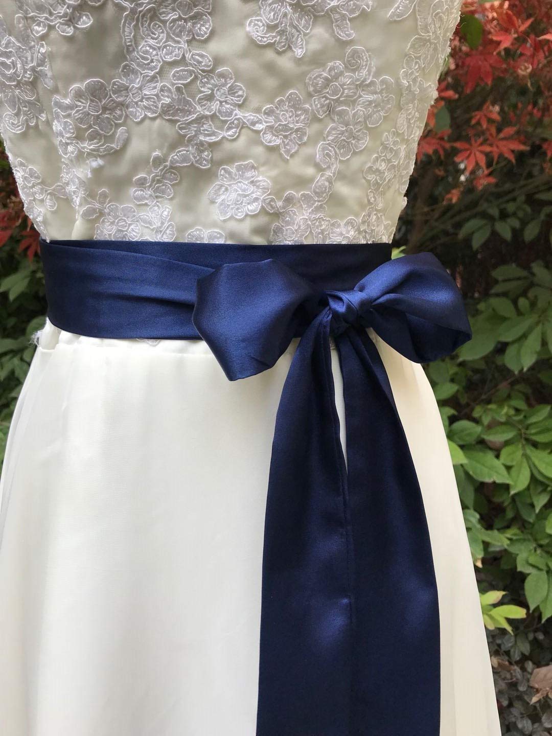 AIMECHA Satin Sash Belt For Bridal Wedding Bridesmaid Dress Belt 2'' Wide Silk Satin Material (Navy)