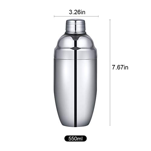 Aolzg Cocktail Shaker, 18oz Martini Shaker, Cocktail Stainless Steel Wine Shaker with Strainer and Lid Top,Drink Shaker, Martini Shaker and Strainer, Cocktail Shaker Set, Shakers Bartending,(550ml)