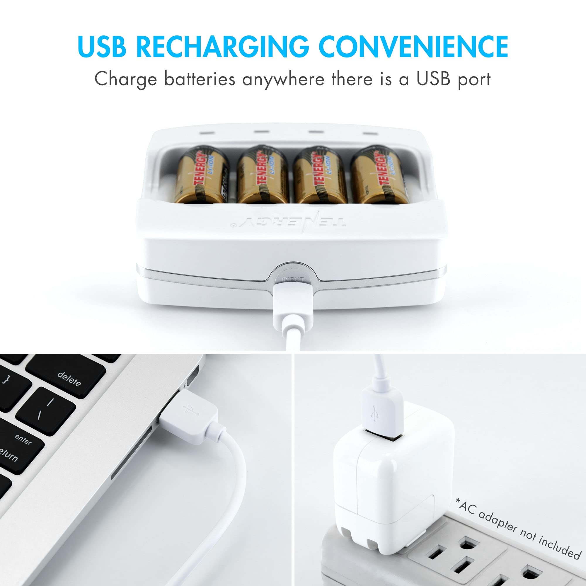 Tenergy Fast Charger ONLY for Arlo Certified Tenergy 3.7V 650mAh RCR123A Li-ion Rechargeable Battery, CE and FCC Certified