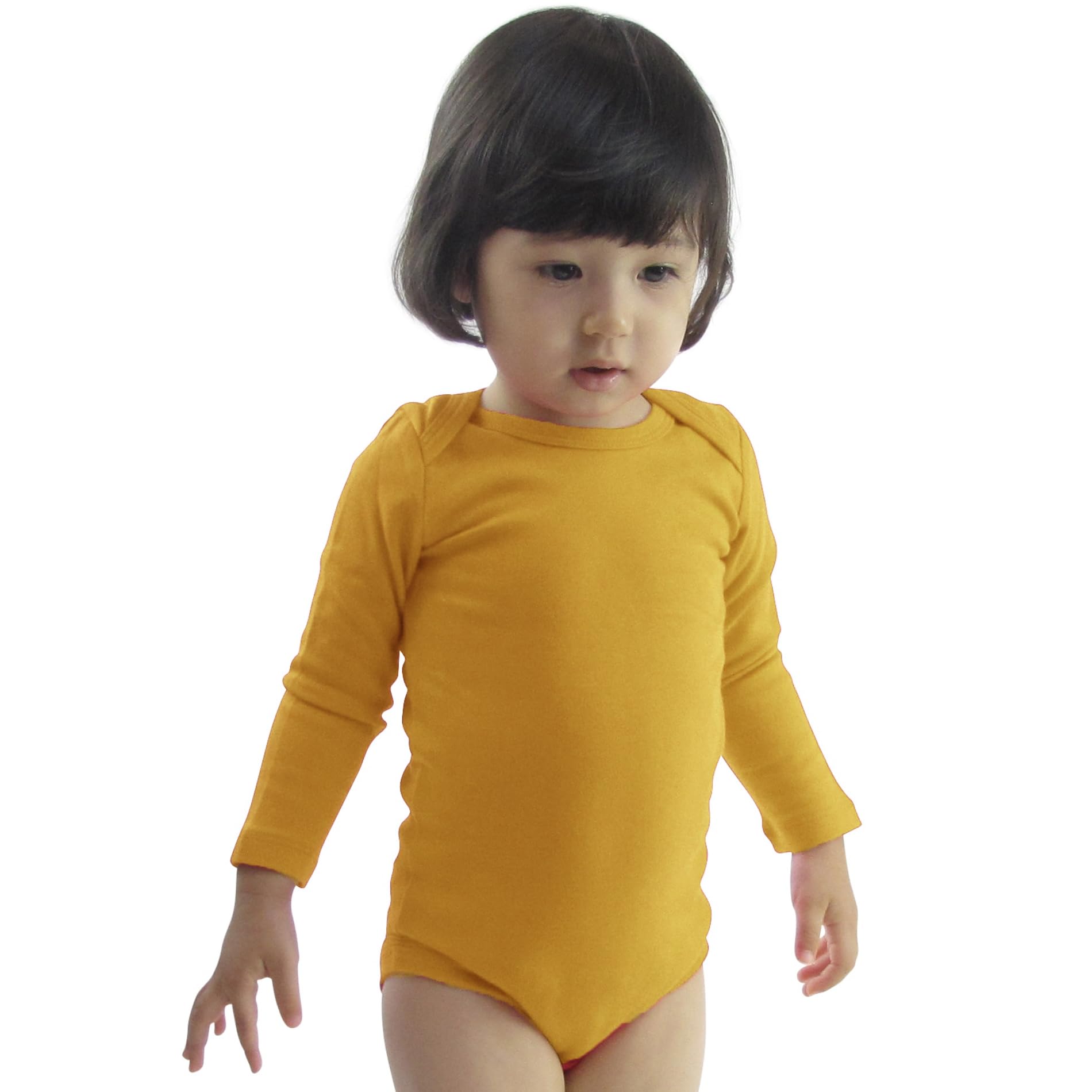 COUVER Unisex Baby Infant Toddler Long Sleeve Lap Shoulder Solid Color Bodysuit Onesie,Golden Yellow,12 Months