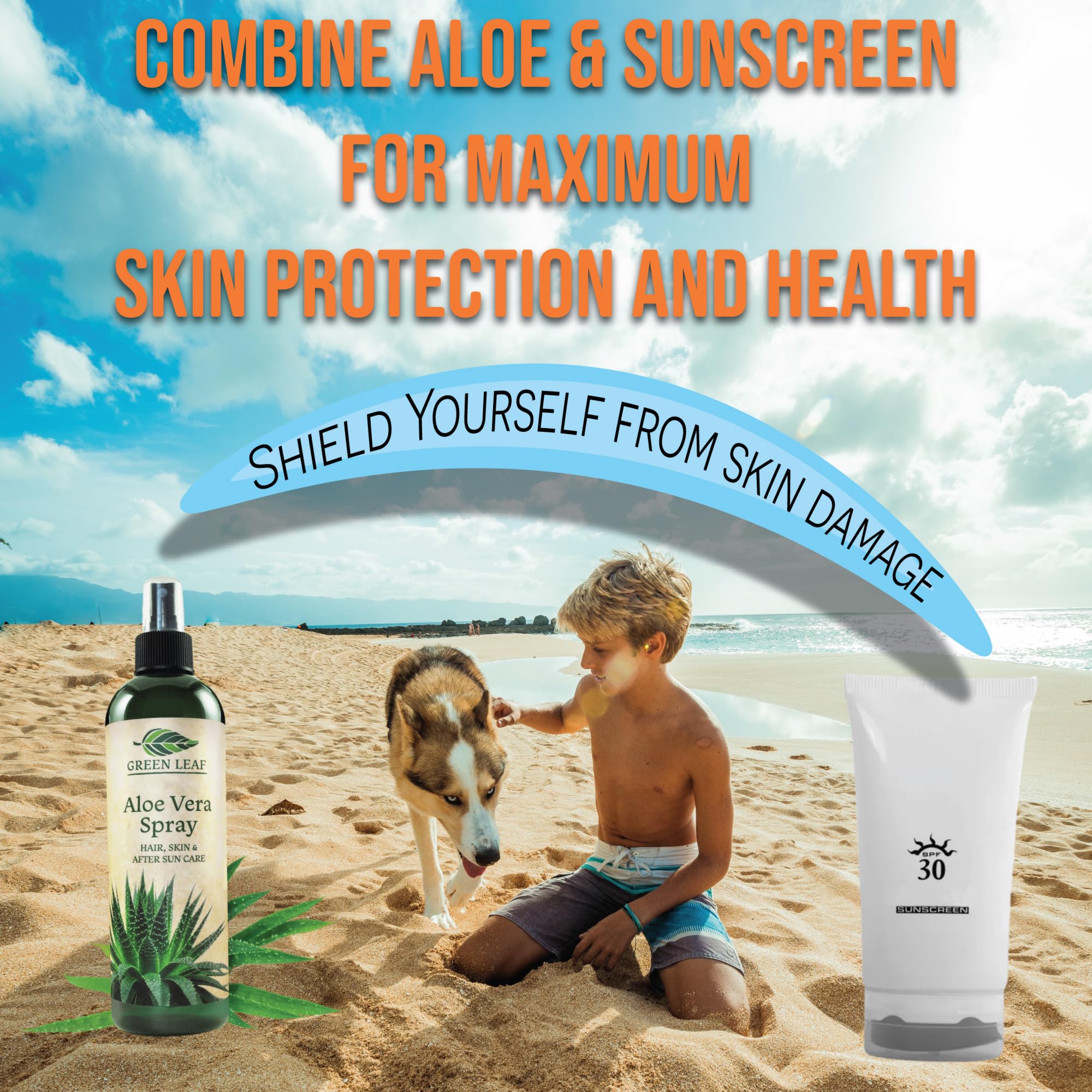 Green Leaf Naturals Aloe Vera Spray | 99% Cold-Pressed Aloe Vera Juice with Vitamin C, E & A | Hair, Skin, Facial Moisturizer, Sunburn Relief & After Sun Lotion 8oz