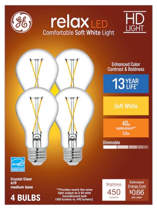 GE Relax 40-Watt EQ A19 Soft White Dimmable LED Light Bulb (8-Pack)