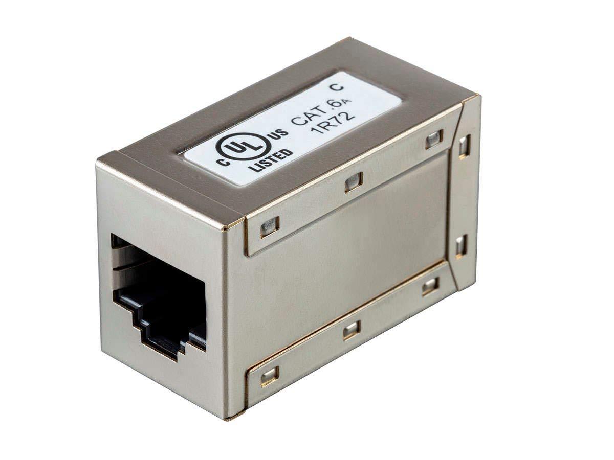 Monoprice Shielded Straight Through Cat6A RJ45 in-Line Coupler - Silver Use for Networking, Patch Cables, Ethernet Cable/Chord