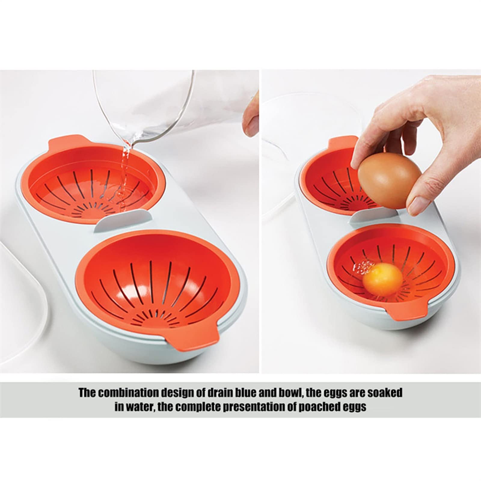 ARTIOMO Double Egg Poacher for Microwave,2 Cavity Edible Silicone Drain Egg Boiler Set, Non Stick Egg Cooker Poached Egg Steamer, Home Kit blue,green,orange
