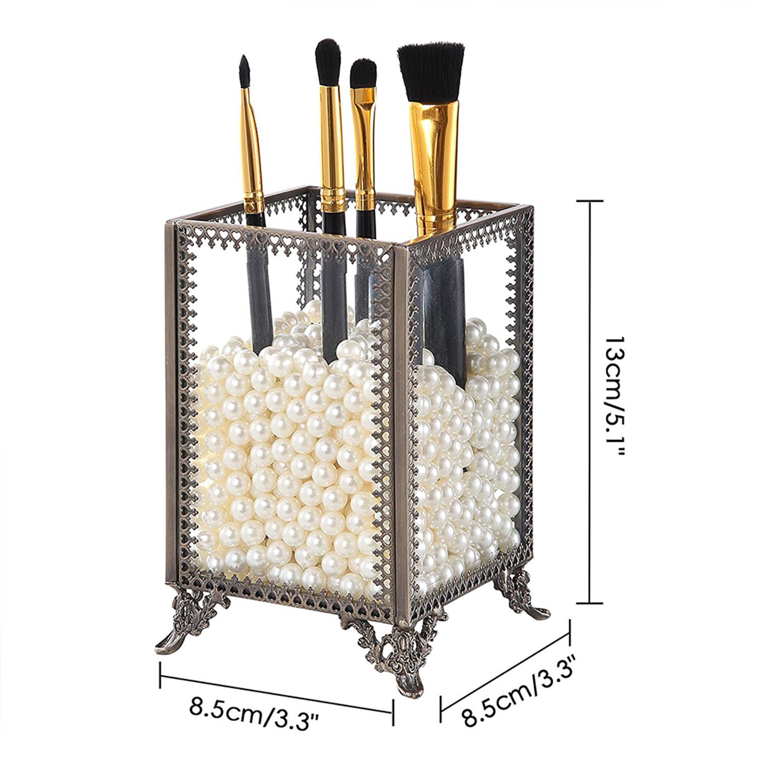 PuTwo Makeup Organizer Vintage Make up Brush Holder with Free White Pearls - Small