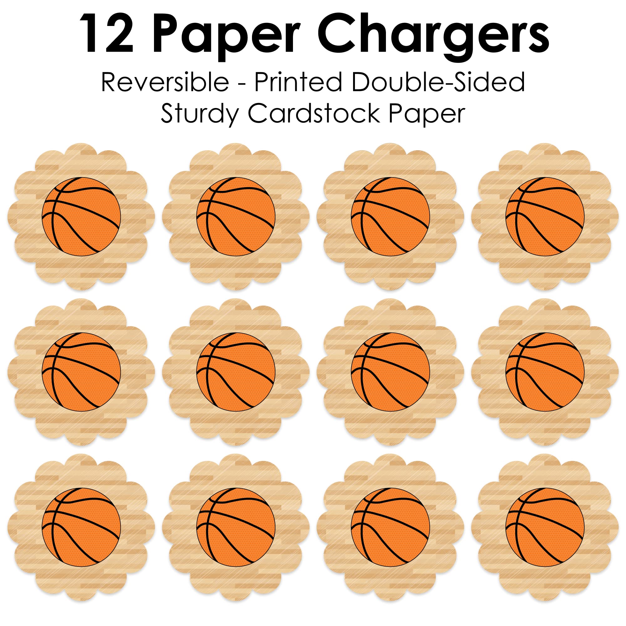 Big Dot of Happiness Nothin’ but Net - Basketball - Baby Shower or Birthday Party Round Table Decorations - Paper Chargers - Place Setting for 12