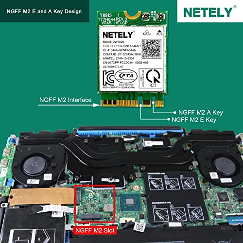 NETELY IEEE 802.11AC NGFF M2 Interface 1200Mbps Dual Band WiFi Adapter for Laptop PCs, NGFF M2 WiFi Card with Bluetooth 4.2, OEM DELL Wireless Network Adapter DW1820