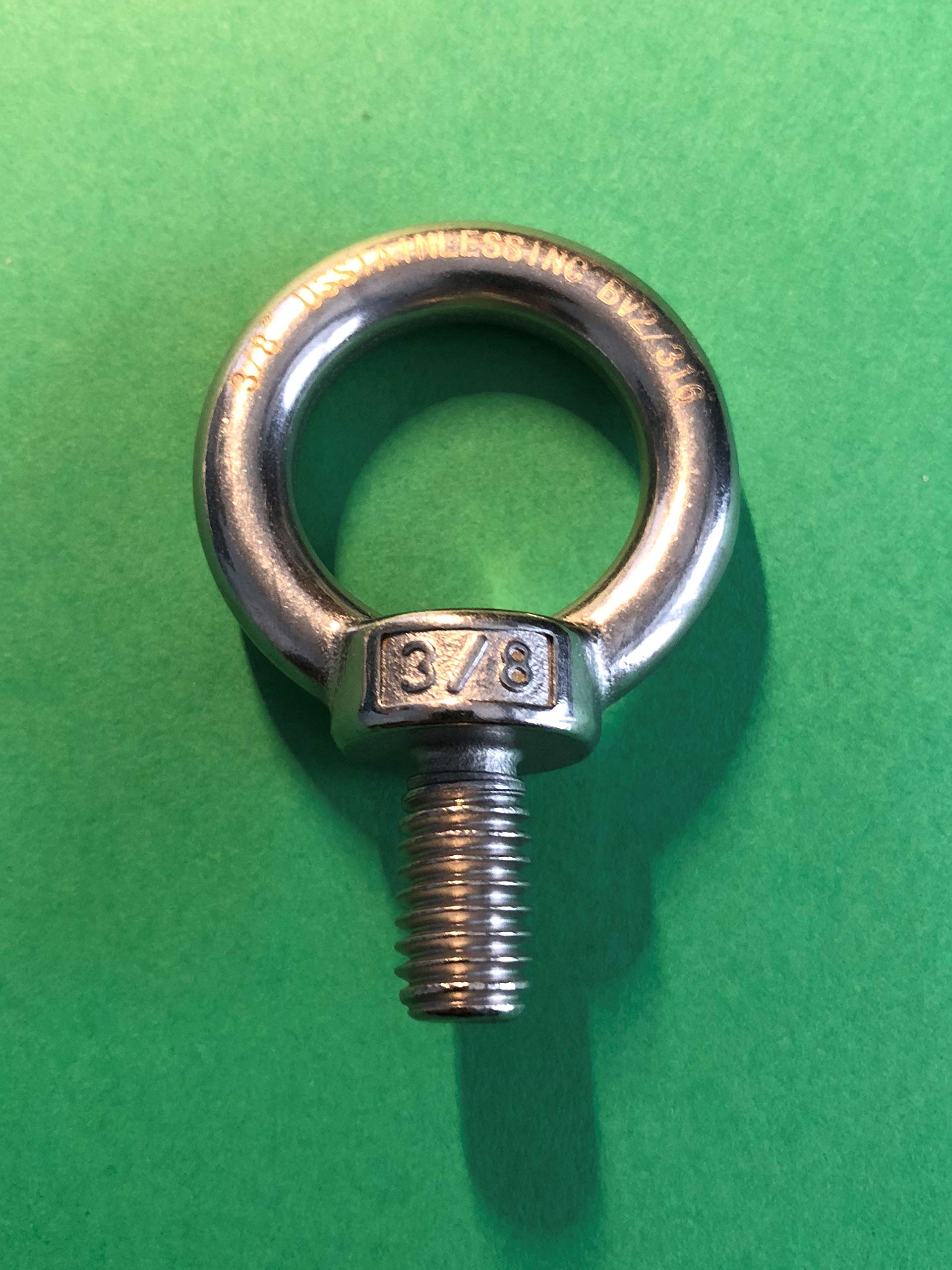 US STAINLESS Stainless Steel 316 3/8" Lifting Eye Bolt 3/8" UNC Marine Grade Pitch of 16