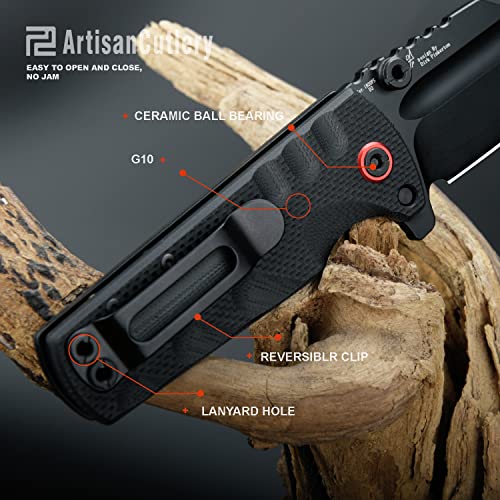 ARTISANCUTLERY Tactical Knife Proponent Subsize (1820PS) D2 Steel Black PVD Blade Black G10 Handle Pocket Knife Folding Knife EDC Knife