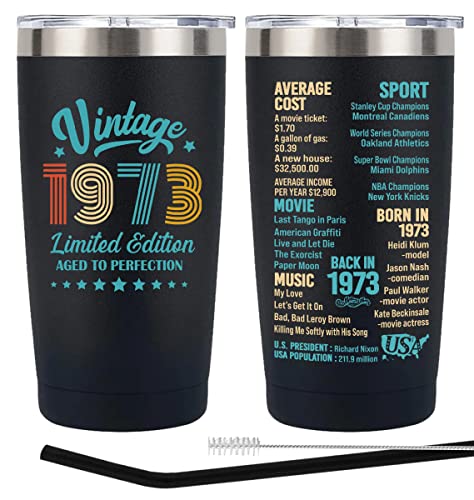 Henghere Happy 50th Birthday Gifts for Men women, 50 Years Old Gifts, Fifty Birthday Present, Funny Birthday Tumbler Cup Gifts(Black)