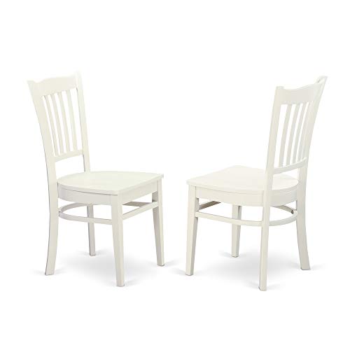 East West Furniture Groton Dining Slat Back Wooden Seat Chairs, Set of 2, Linen White