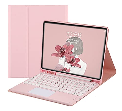 HENGHUI Keyboard Case for iPad Mini 6th Generation Touchpad Detachable Keyboard with Pencil Holder Round Key Color Slim Smart Cover for iPad Mini 6th Gen, Pink