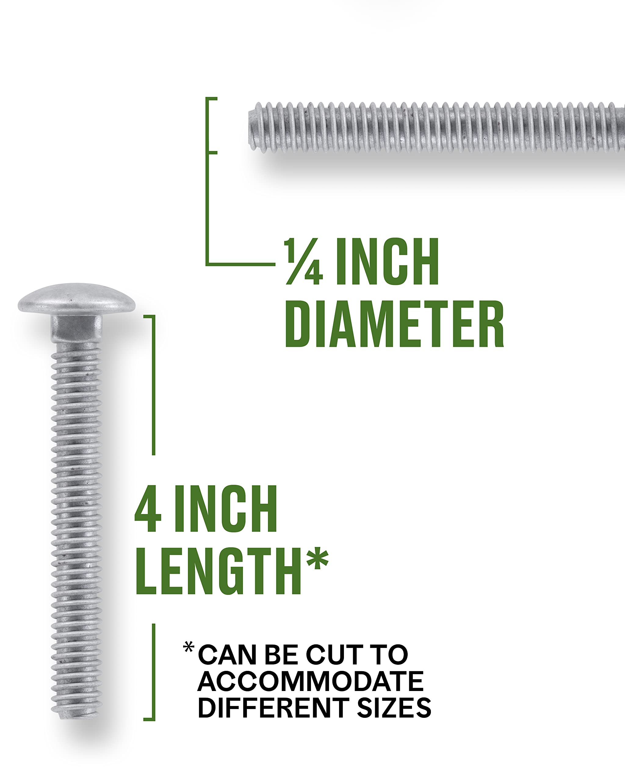 Hillman Group Galvanized Carriage Bolt 1/4” x 4”, 100 Count, Blunt Point, Alloy Steel, Self-Locking Round Head Fasteners, Wood and Metal, No Washer Needed, Rust-Resistant (812524)