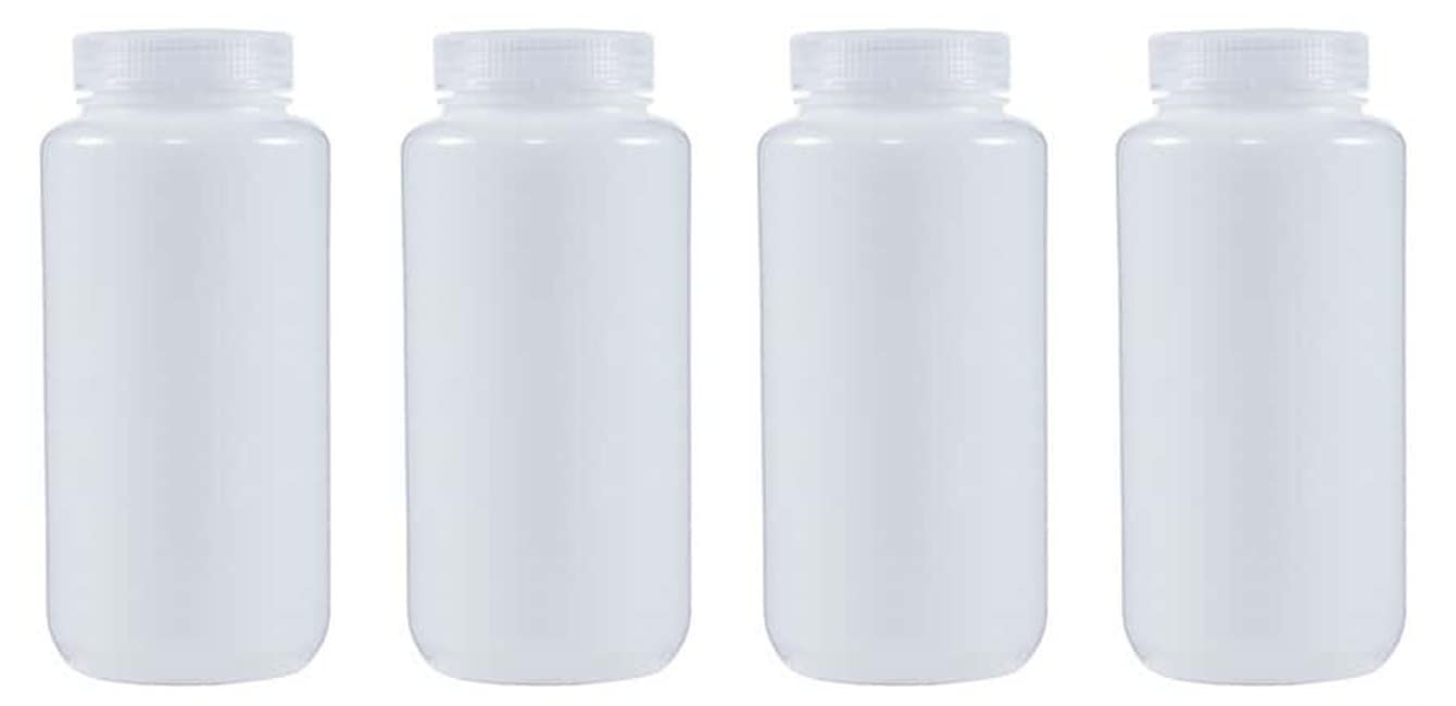 LUERFLEX 1000ML 32OZ Nature Wide Mouth HDPE Plastic Reagent Bottles with Caps Pack of 4