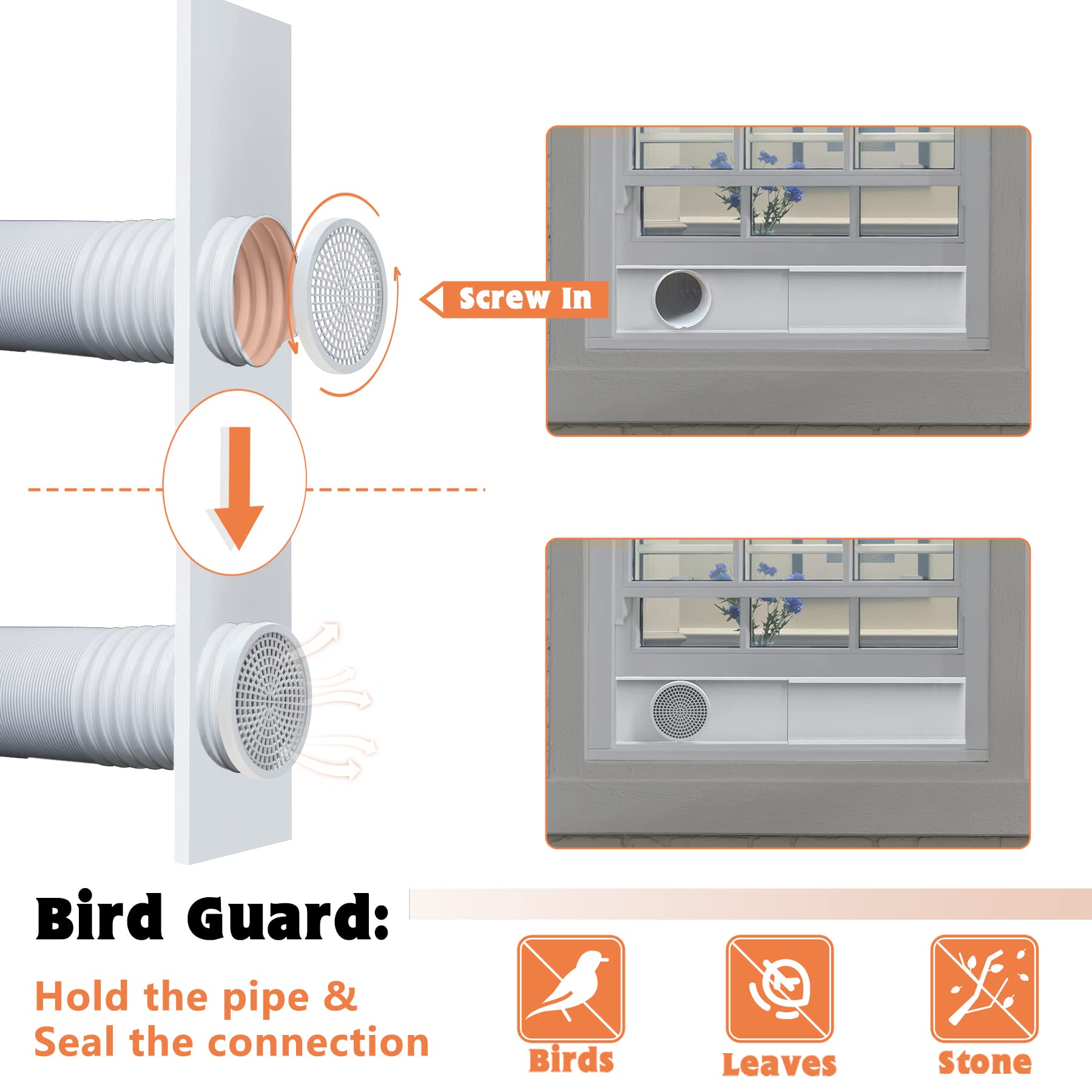 GCGOODS Portable Air Conditioner Window Seal Plates Kit for 5 Inch Diameter Exhaust Hose, 3 Adjustable Mobile AC Window Kit with Plastic Guard Up to 47", Universal Sealing Panels for Sliding Windows