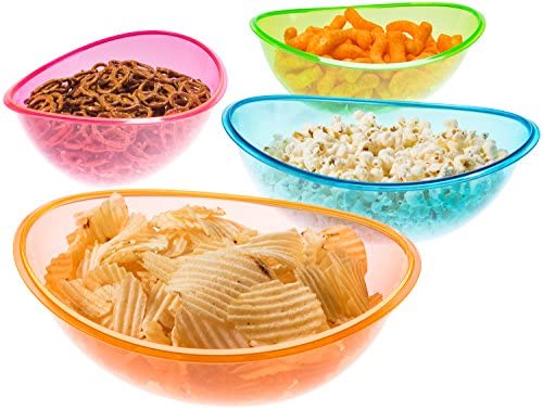 Friwer Neon Oval Plastic Contoured Serving Bowls, Party Snack or Salad Bowl 80 Oz. Set In Pink Blue Green Orange Set of 4