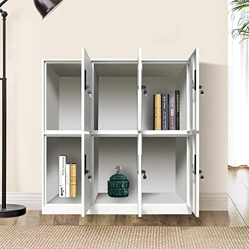 STECAN 6 Doors Metal Locker Employees Steel Storage Lockers for School,Home, Office,Gym, Kids Locker(White)