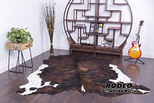 rodeo Real Cowhide Genius Leather Hair on Leather Rug Decorative Value Size Approx 6X7 ft (Dark Brindle)