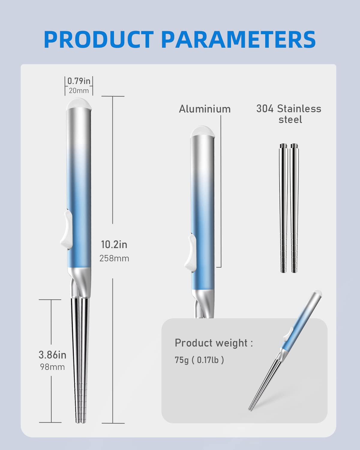 IROJEEF Autosticks Chopsticks Metal Chopsticks Set Chopsticks Reusable kids Chopsticks Press Chopsticks Beginner Chopsticks Easy Chopsticks Super portable Easy to Clean (Blue)