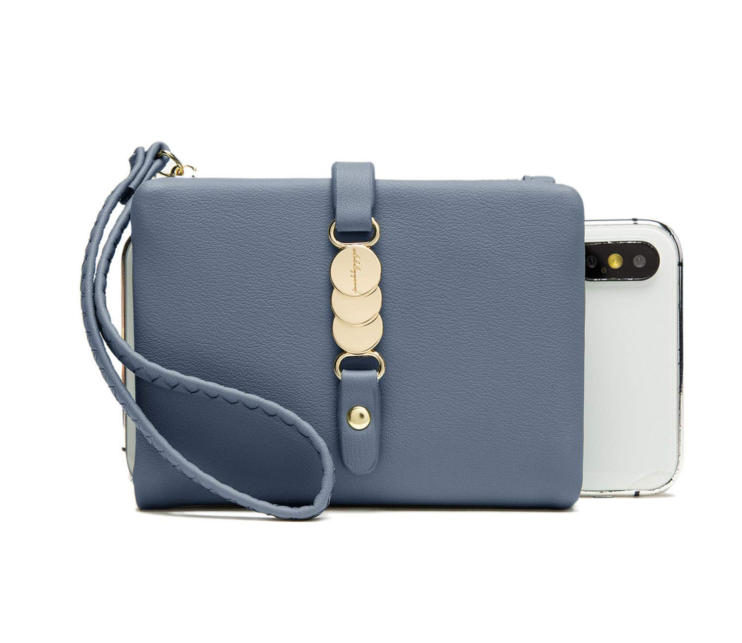 AOXONEL Womens Wallets Small Rfid Bifold Wristlet,Ladies Wallets for Card Coin,Change Purse with Wrist Strap (Blue)