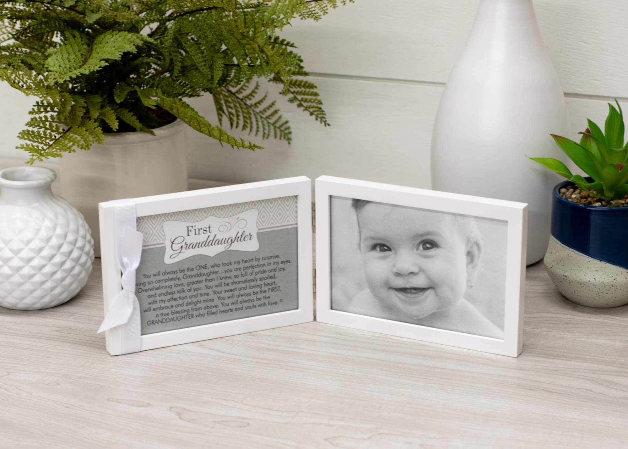 The Grandparent Gift Company- 4 x 6 Double Hinged Table or Shelf Frame-“First Granddaughter” - Baby Reveal or Baby Shower