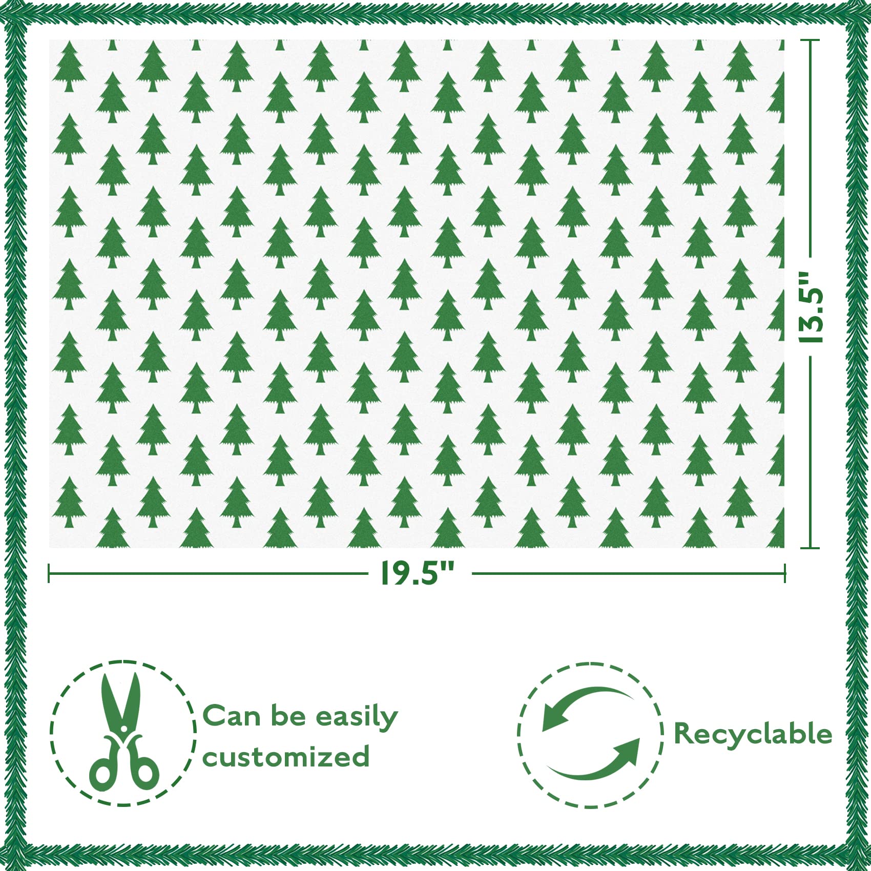 Blisstime Christmas Tissue Paper Gift Wrapping Paper, 200 Sheets, 13.5" X 19.5", White, Red, Green, Red Stripe, Christmas Trees Design