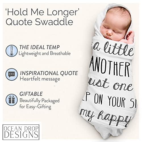 Ocean Drop 100% Cotton Muslin Swaddle Baby Blanket β Hold Me Black Quote with Gift Box for Baptism, Christening Gift, Godson, Goddaughter, Neutral, Baby Shower β Super Soft, Breathable Large 47x47β