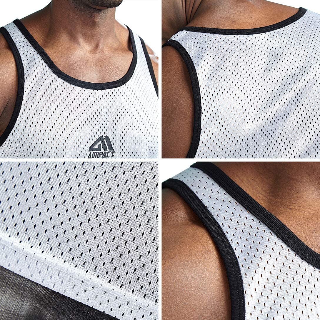 AIMPACT Men Athletic Workout Tank Top Mesh Quick Dry Jersey Casual Sleeveless Shirts(White L)