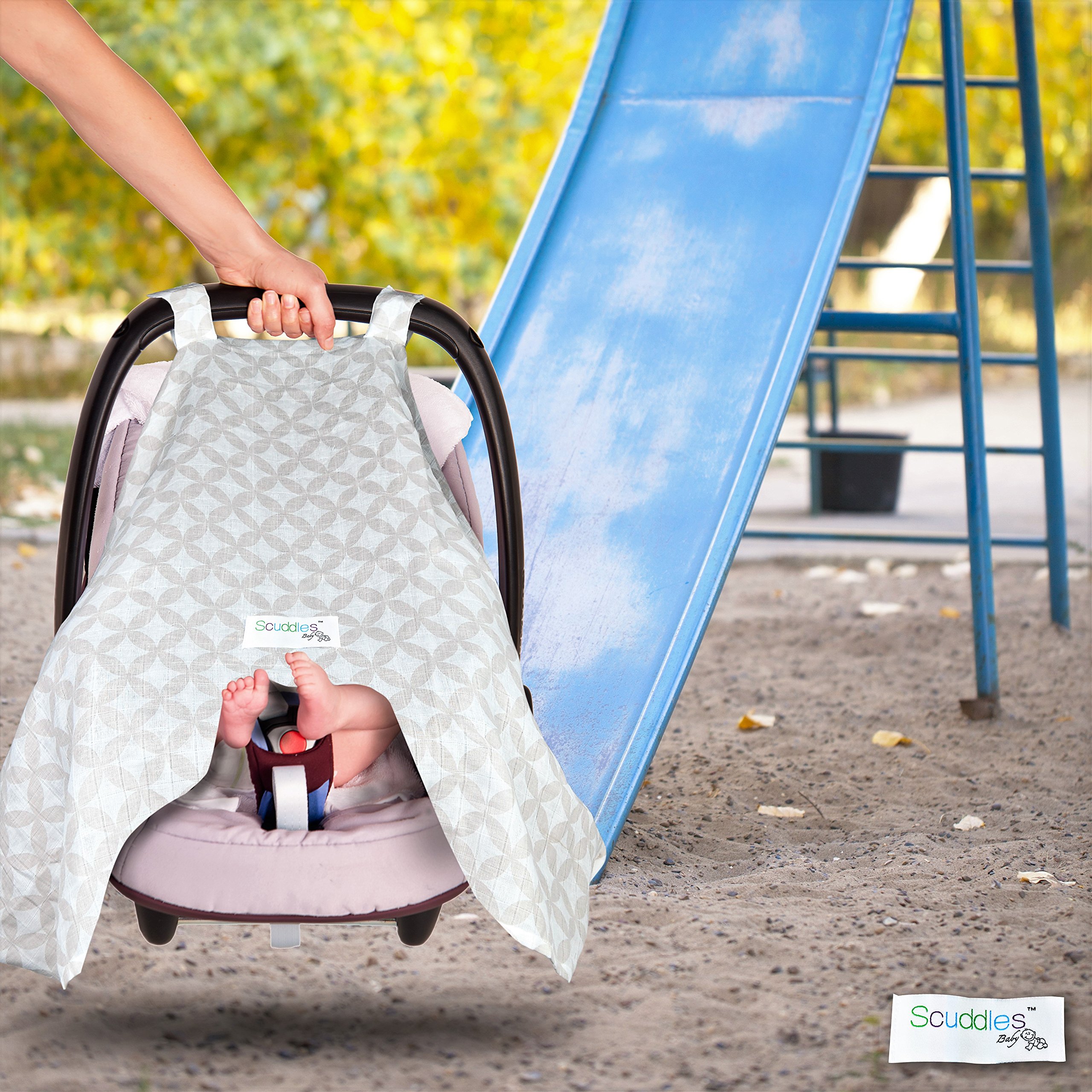 Scuddles baby Car Seat Covers & Canopy | Sun Safety Blocker For infant boys girls Babies | Unisex Designs Easy To Install | Replacement Fit Any Make Car Seats , Machine Washable - SC-CC-01