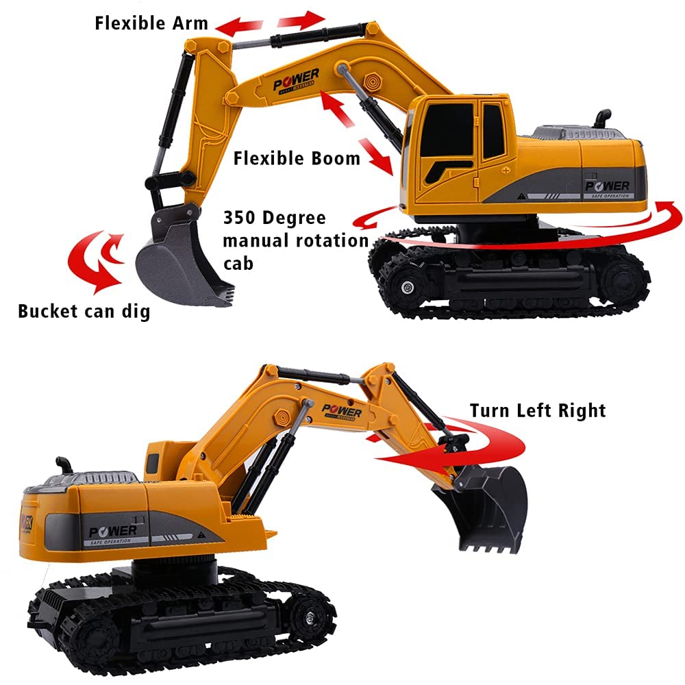 GearRoot Remote Control Excavator Construction Vehicle with Sound & Lights, Rechargeable RC Truck Excavator Toys for Boys Gift