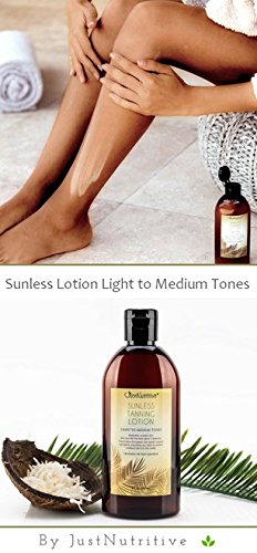 Sunless Tanning Lotion - Light to Medium tones | Indoor Self- Tanner | Body Tanning Lotion | Sun- Kissed Glow| Bronzer Lotion For All Skin Types |Just Nutritive | 8 Oz