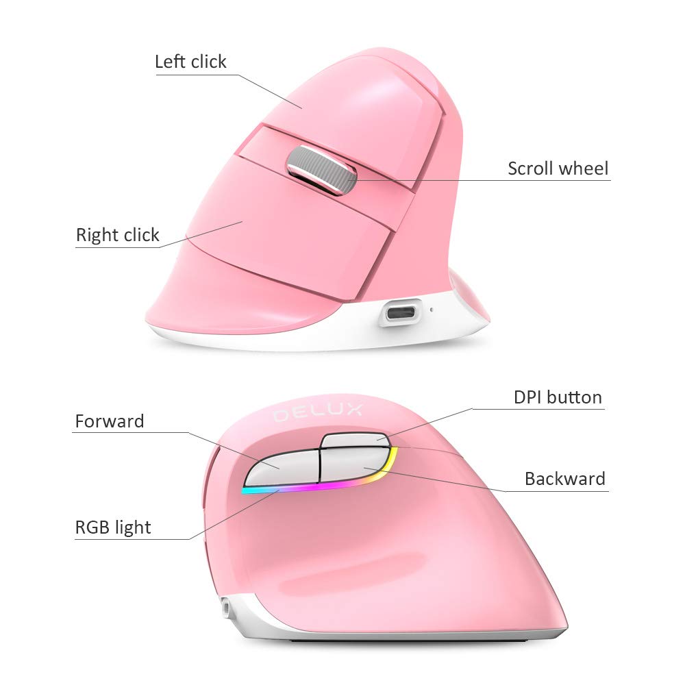 Ai5G Bluetooth Vertical Mouse M618 Mini 2.4Ghz Computer Wireles Mice 2400DPI Ergonomic Rechargeable Noiseless Gaming Mice for PC MAC (Green)