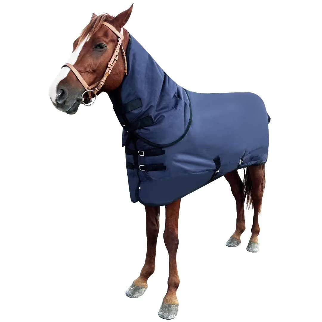 Waterproof Horse Turnout Blanketļ¼Medium Weight Winter HorseTurnout Blanket (220g Fill) with Detachable Neck Coverļ¼Blanket for Horse - Blue - 72 in