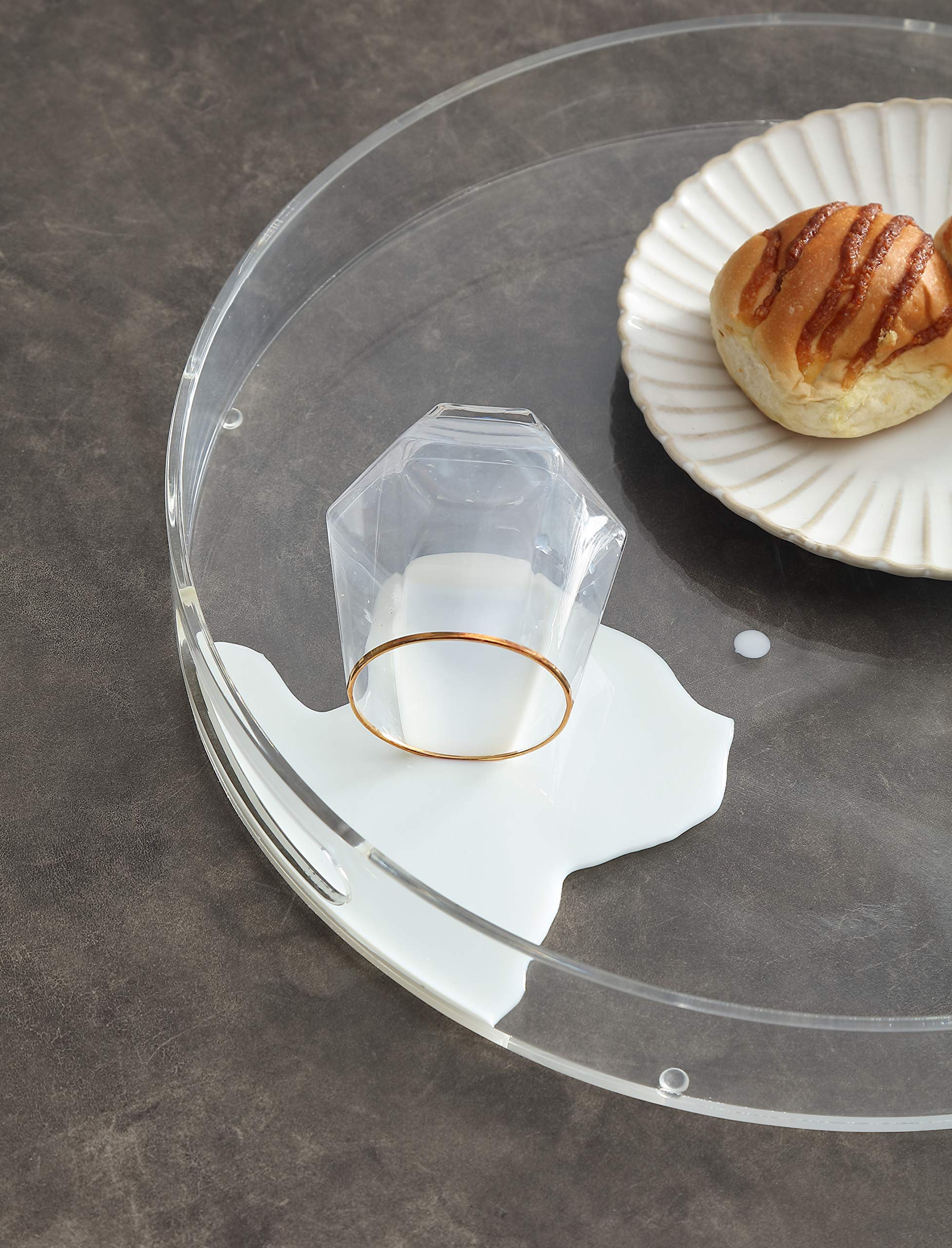 Artmaze Clear Sturdy Acrylic Round Tray with Handles,Spill Proof,for Kitchen (16 inch)